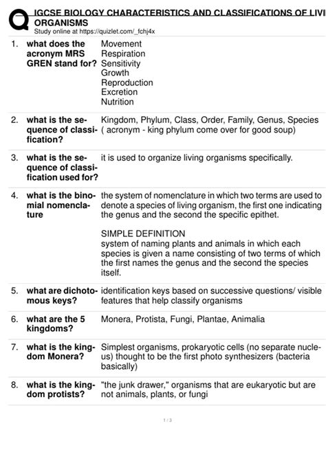 Igcse Biology Characteristics And Classifications Of Living Organisms