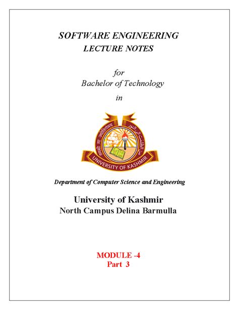 Software Engineering Module 4 Part 3 Software Engineering Lecture Notes For Bachelor Of