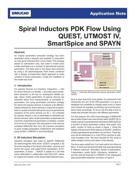 Spiral Inductors Pdk Flow Using Quest Utmost Iv Silvaco