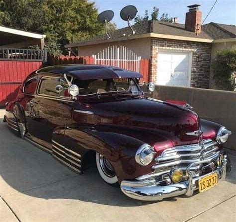 Classic Ford Car Parked On The Street 1950 Chevy Lowrider 47