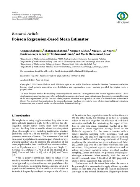 Pdf Poisson Regression Based Mean Estimator