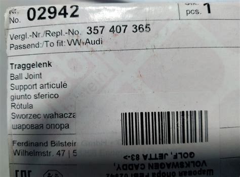 Шаровая опора FEBI 02942 VOLKSWAGEN CADDY, GOLF, JETTA 83-> (ID ...
