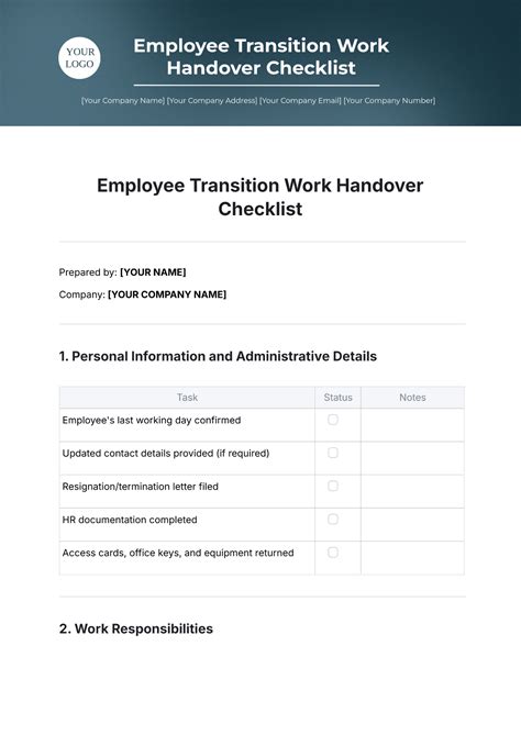 Free Employee Transition Work Handover Checklist Template To Edit Online
