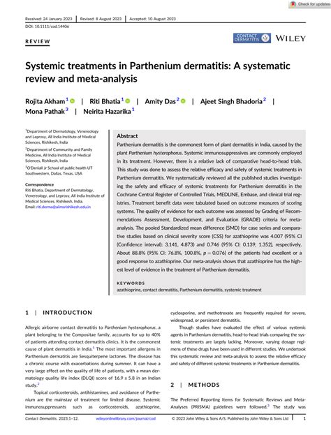 Pdf Systemic Treatments In Parthenium Dermatitis A Systematic Review
