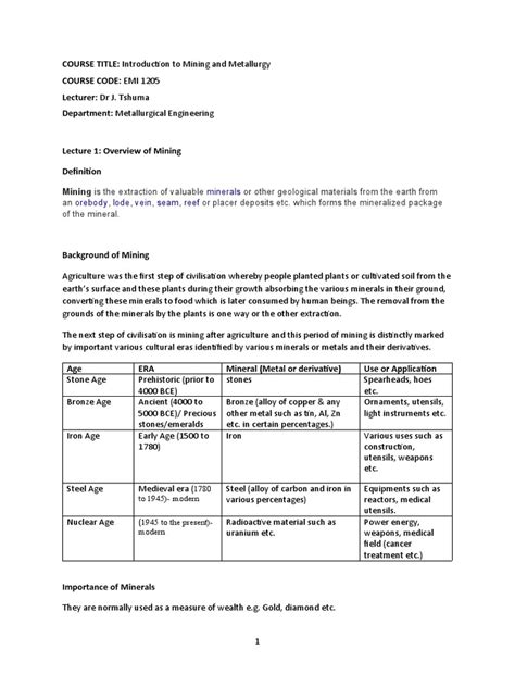 Lecture 1 Overview Of Mining Pdf Mining Metals