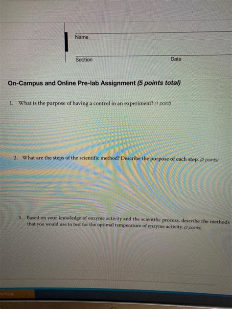 solved name section date on campus and online pre lab