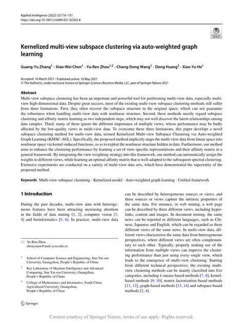 Kernelized Multi View Subspace Clustering Via Auto Weighted Graph Learning Request Pdf