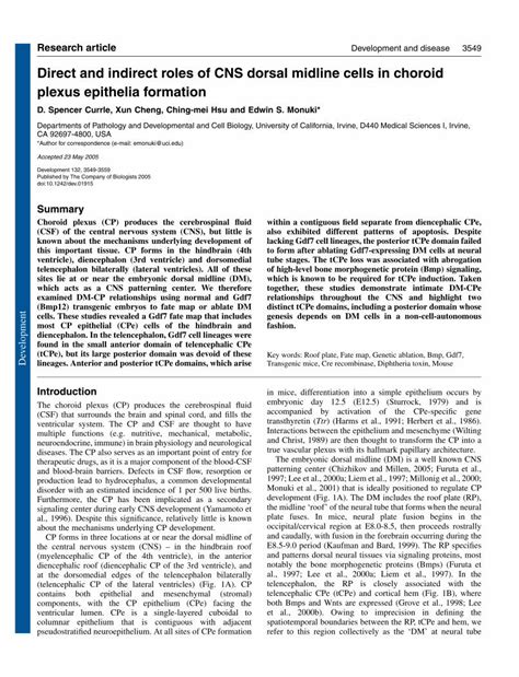 Pdf Direct And Indirect Roles Of Cns Dorsal Midline Cells In · The Cp And Csf Are Thought