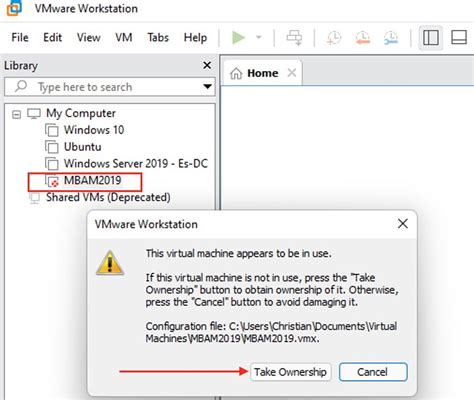 Taking Ownership Of A Vm Failed
