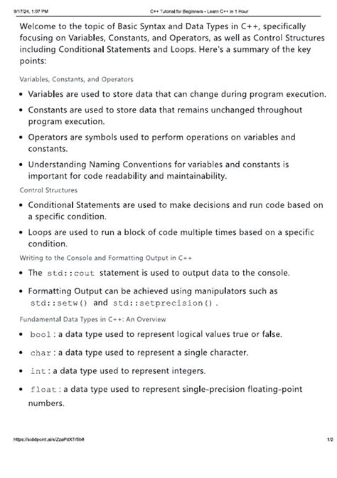 Basic Syntax And Data Types In C C Stuvia Us