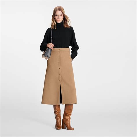 더블 페이스 버튼 다운 미디 스커트 의류 루이 비통