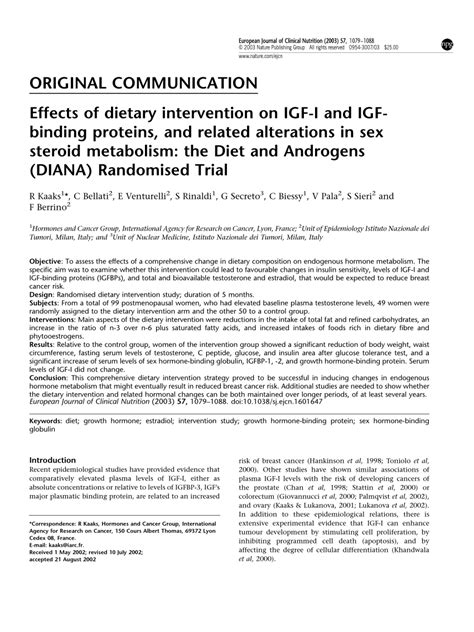 Pdf Effects Of Dietary Intervention On Igf I And Igf Binding Proteins And Related Alterations