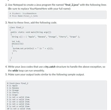 Solved 2 Use Notepad To Create A Java Program File Named Chegg