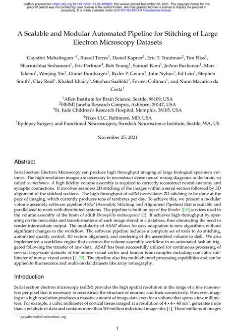 PDF A Scalable And Modular Automated Pipeline For Stitching Of Large Electron Microscopy Datasets