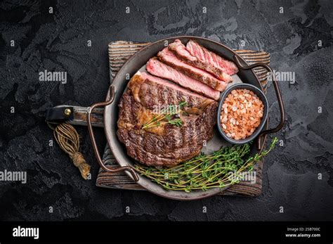 Grilled Rib Eye Prime Steak Roasterd Dry Aged Beef Meat Black