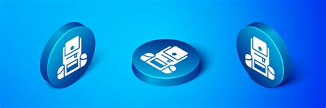 파란색 배경에 격리 된 등색 하이킹 배낭 아이콘 캠핑과 산을 탐험 하는 배낭 파란색 원 버튼입니다 벡터 3차원 형태에 대한 스톡 벡터 아트 및 기타 이미지 Istock