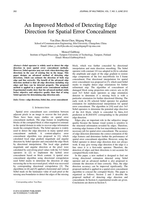 Pdf An Improved Method Of Detecting Edge Direction For Spatial Error Concealment
