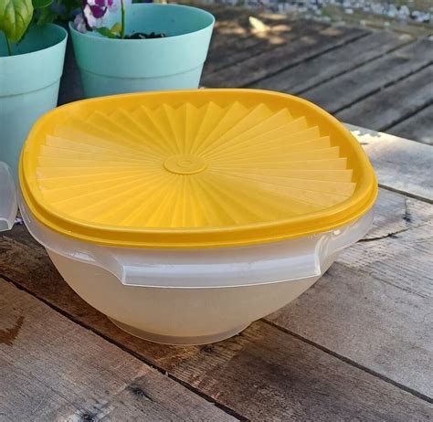 Vintage Tupperware Stackable Clear Containers With Yellow Lids Etsy