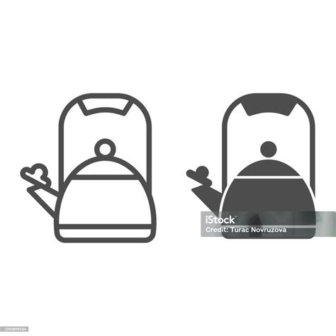 주전자 라인과 단단한 아이콘 주방 가전 개념 흰색 배경에 휘파람 기호가있는 주전자 모바일 컨셉 및 웹 디자인을위한 윤곽 스타일의