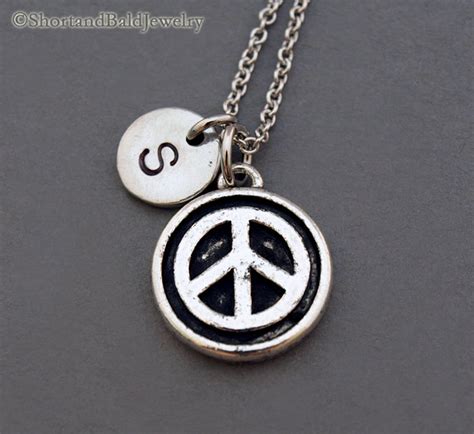 Peace Sign Necklace Peace Symbol Necklace Silver Peace Sign Initial