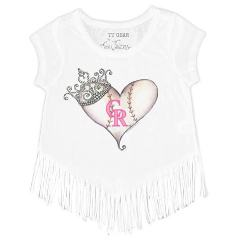 Girls Youth Colorado Rockies Tiny Turnip White Baseball Tiara Heart Fringe T Shirt