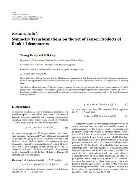 Pdf Symmetry Transformations On The Set Of Tensor Products Of Rank 1 Idempotents