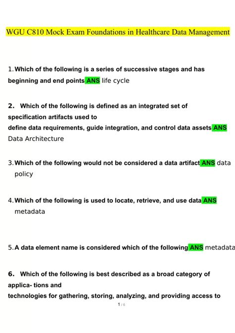 WGU C810 Foundations In Healthcare Data Management STUDY BUNDLE PACK SOLUTION Questions And
