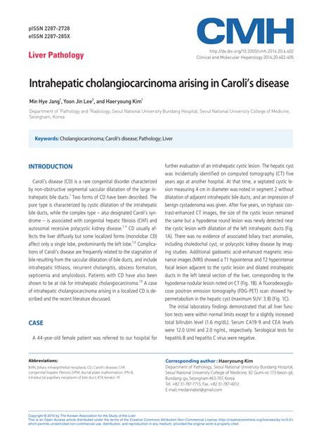 Pdf Intrahepatic Cholangiocarcinoma Arising In Carolis Disease