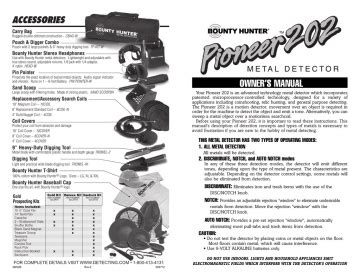 Bounty Hunter Pioneer 202 Owners Manual Manualzz