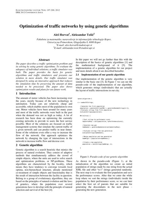 Full Article Optimization Of Traffic Networks By Using Genetic Algorithms