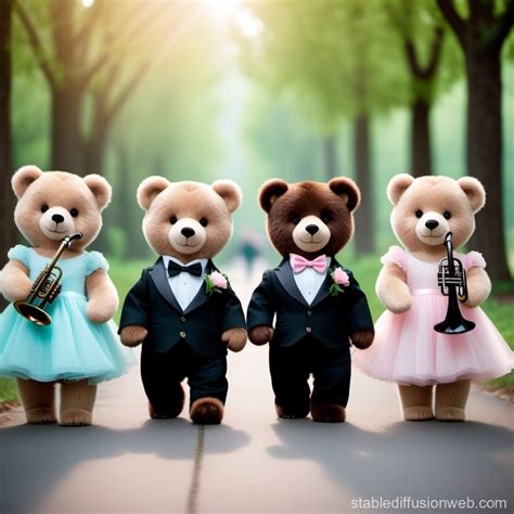 Four Cute Bears In Stylish Outfits Stable Diffusion Online