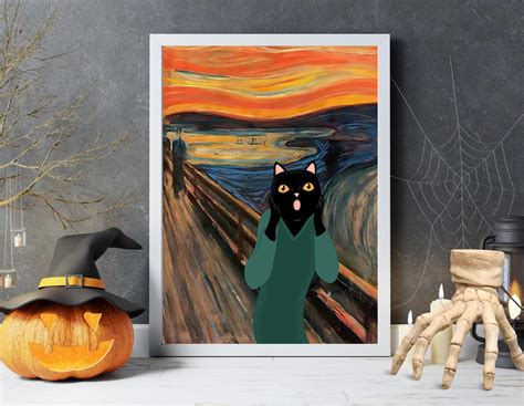 The Scream Cat Art Print Edvard Munch Parody Halloween Decor Instant Download Etsy