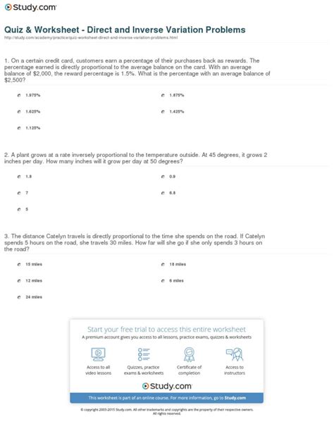 Direct Variation Word Problems Worksheet Printable Word Searches