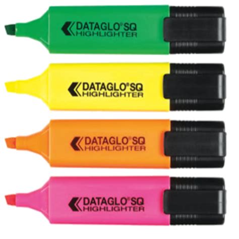 Dataglo Square Neon Chisel Tip Assorted Highlighters Wallet Of 4 Pins
