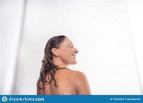 Attractive Naked Woman Taking Shower On White Background Stock Image Image Of People Middle