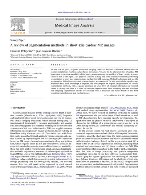A Review Of Segmentation Methods In Short Axis Cardiac Mr Images Pdf