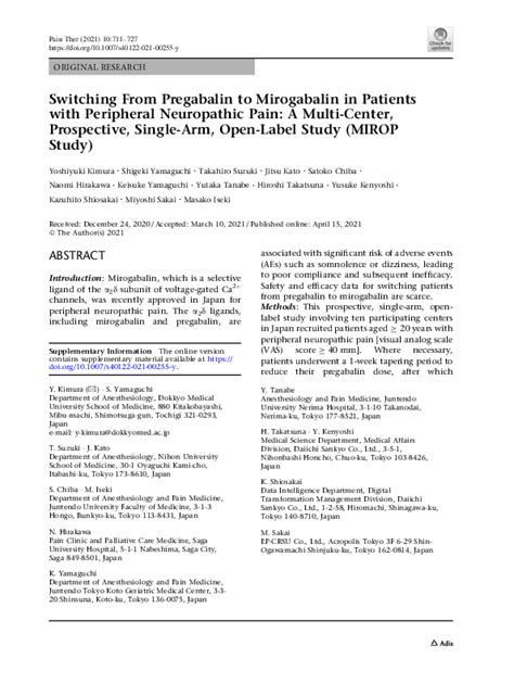 Pdf Switching From Pregabalin To Mirogabalin In Patients With Peripheral Neuropathic Pain A