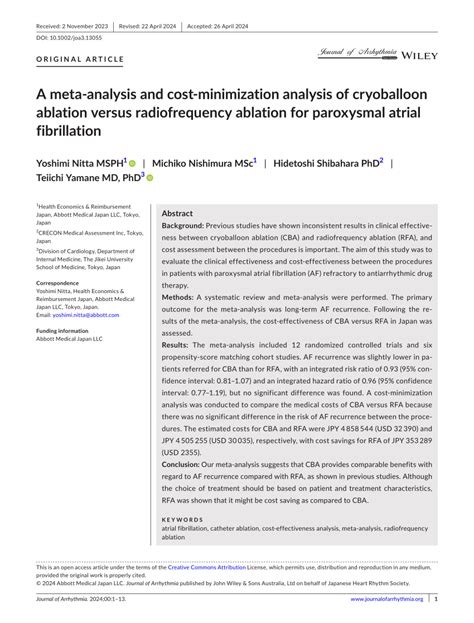 Pdf A Meta‐analysis And Cost‐minimization Analysis Of Cryoballoon Ablation Versus