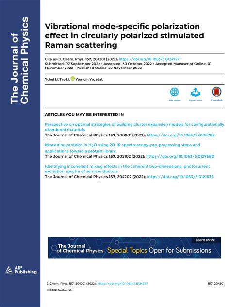 Pdf Vibrational Mode Specific Polarization Effect In Circularly Polarized Stimulated Raman