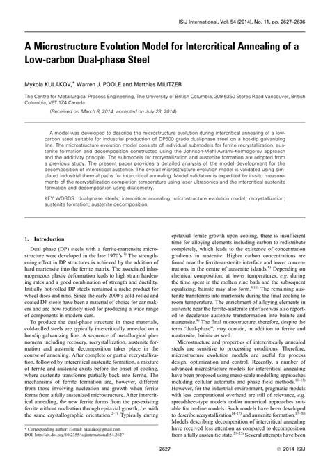 Pdf A Microstructure Evolution Model For Intercritical Annealing Of A