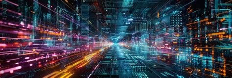 Premium Photo Digital Cityscape Abstract Digital Cityscapes With Neon Glowing Lines And Data