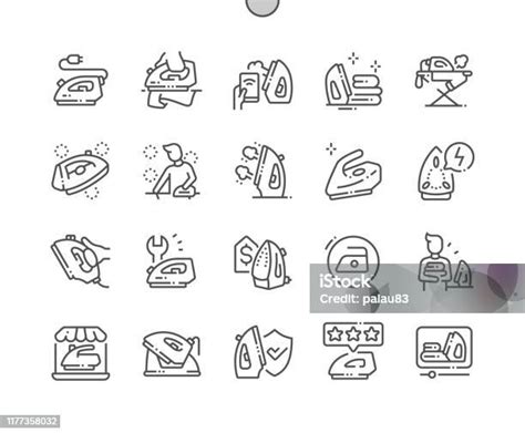 철 잘 만들어진 픽셀 완벽한 벡터 얇은 라인 아이콘 30 웹 그래픽 및 응용 프로그램을위한 그리드 2x 간단한 최소한의 그림 다리미에 대한 스톡 벡터 아트 및 기타 이미지