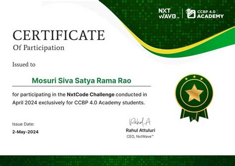 Earned A Nxtcode Challenge With Nxtwave Sivasatya Ramarao Posted On