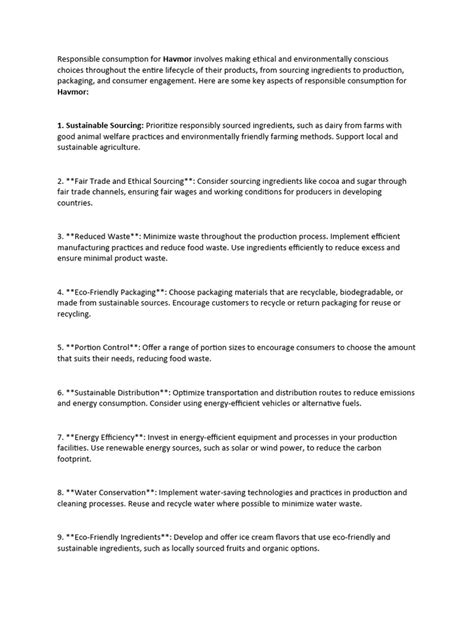 Responsible Consumption For Havmor Pdf Sustainability Efficient