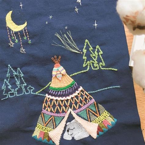 Sweet Dream 🌛 프랑스자수손자수자수수노타수노타자수수노타자수클래스스티치북입체자수핸드메이드취미일러스트인디언텐트embroidery