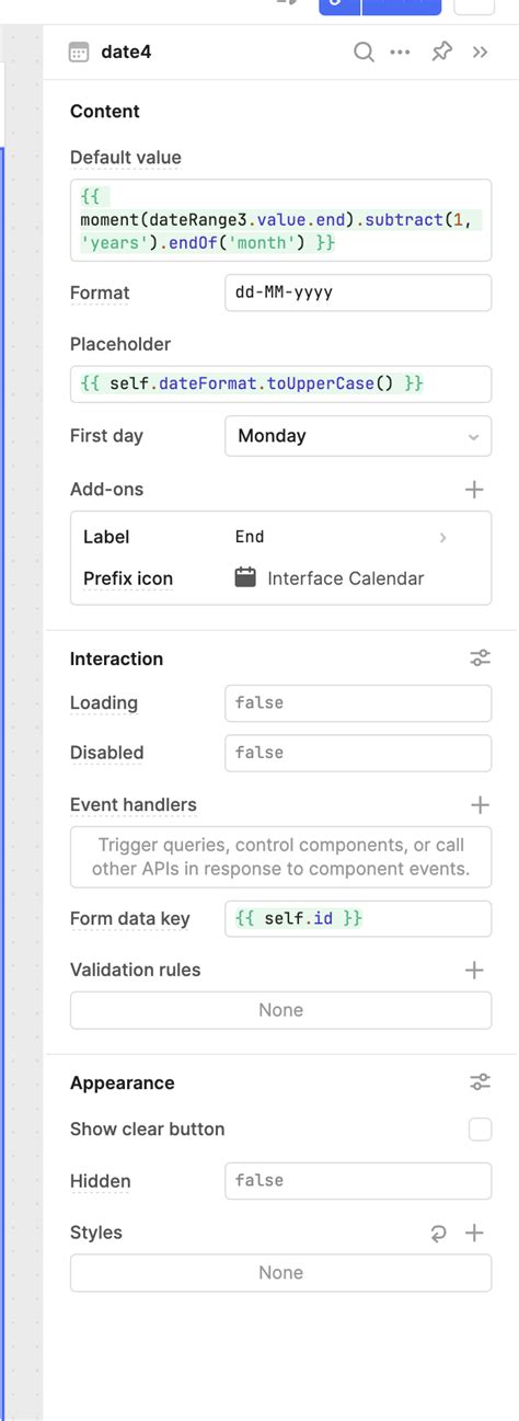 bug when using start date of date range component 💬 app building