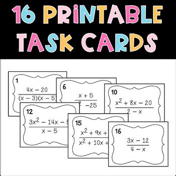 Task Cards Simplify Rational Expressions Print And Digital By Algebra Star