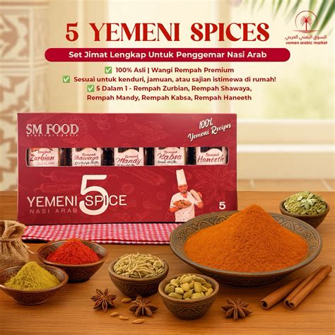5 Bottles Yemeni Spices Mandy Kabsa Shawaya Haneeth And Zurbian