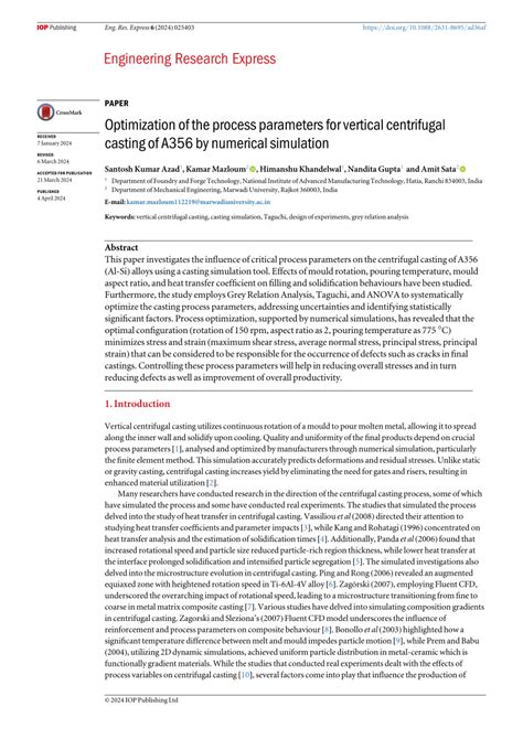 Optimization Of The Process Parameters For Vertical Centrifugal Casting Of A356 By Numerical
