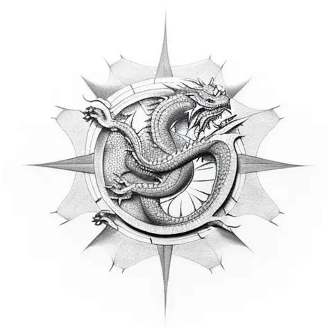 Realism Dragon Looking At A Compass Tattoo Blackink Ai
